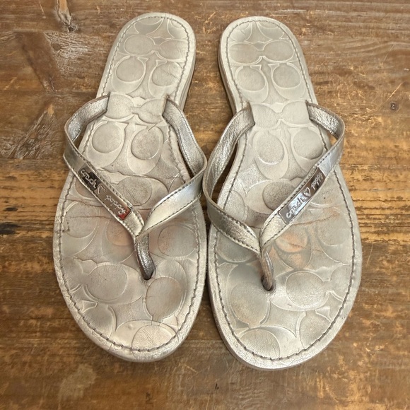 Coach | Shoes | Coach Poppy Silver Metallic Silver Sandals Women Sz 7 ...